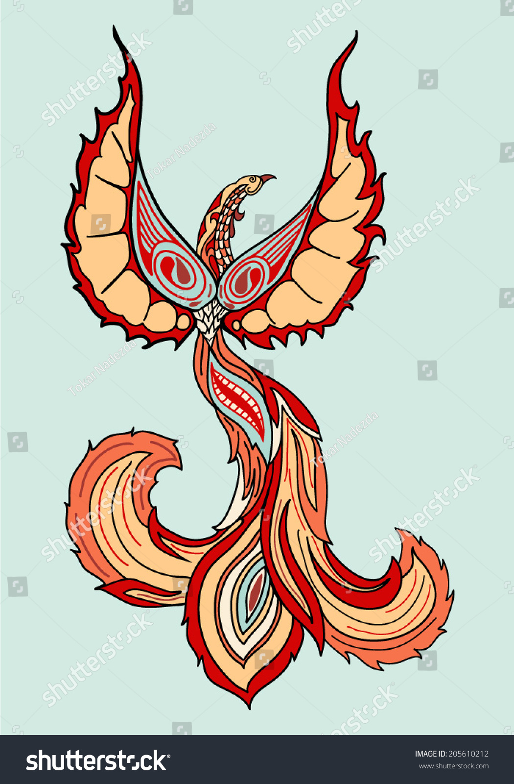 Vector Sketch Firebird Stock Vector (Royalty Free) 205610212 | Shutterstock