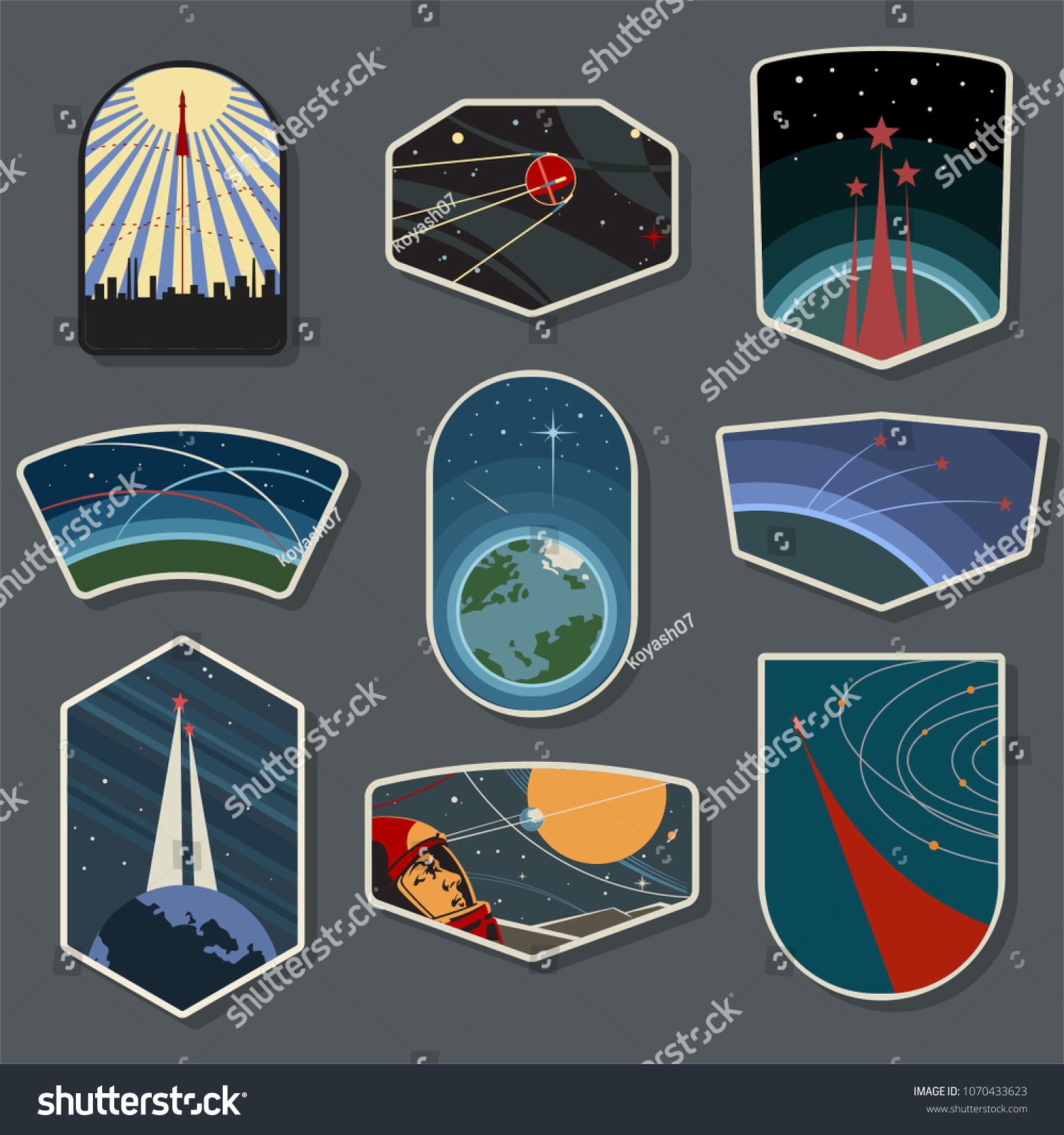 Vektor Stok Vector Space Expedition Emblems Logos Badges (Tanpa Royalti ...