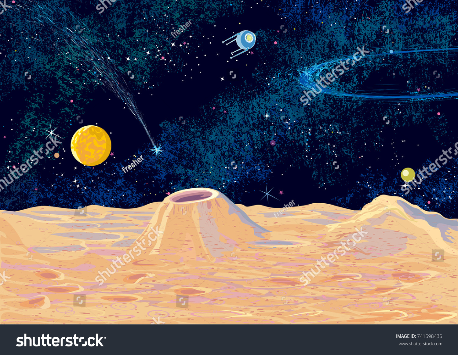 Vector Space Landscape Starry Sky Stock Vector (Royalty Free) 741598435 ...