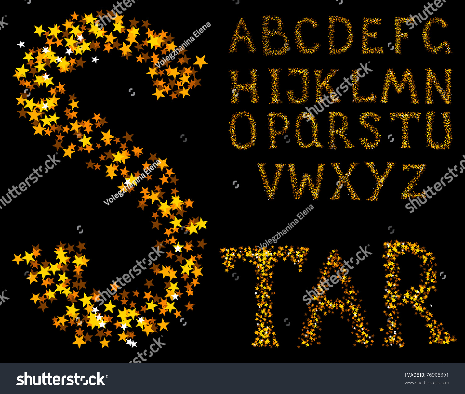 Vector Sparkle Alphabet On Black Background Stock Vector (Royalty Free ...