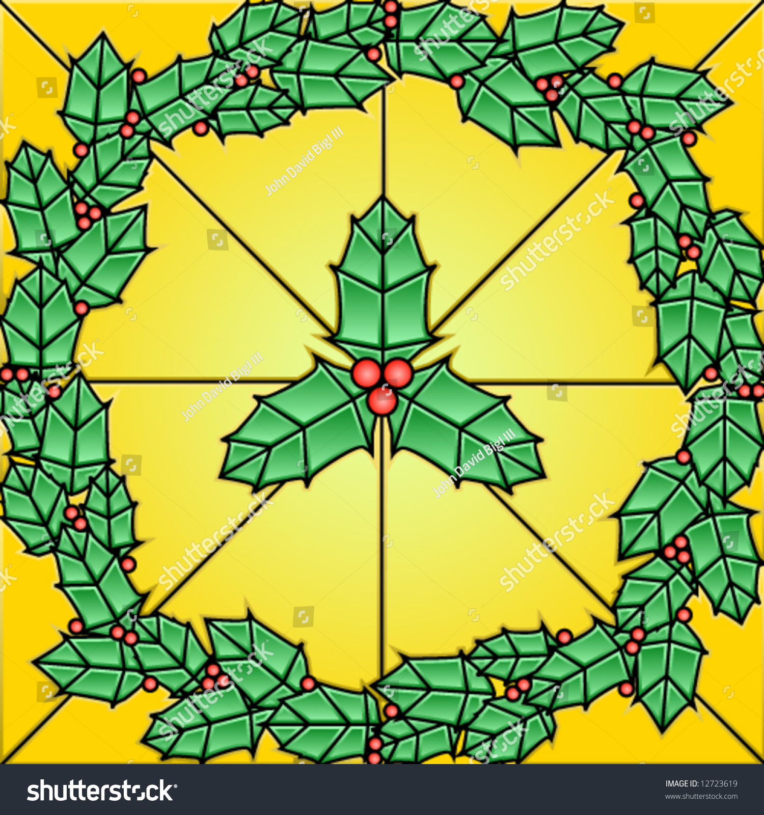 Vector Stained Glass Pattern Holly Wreath: vector de stock (libre de ...