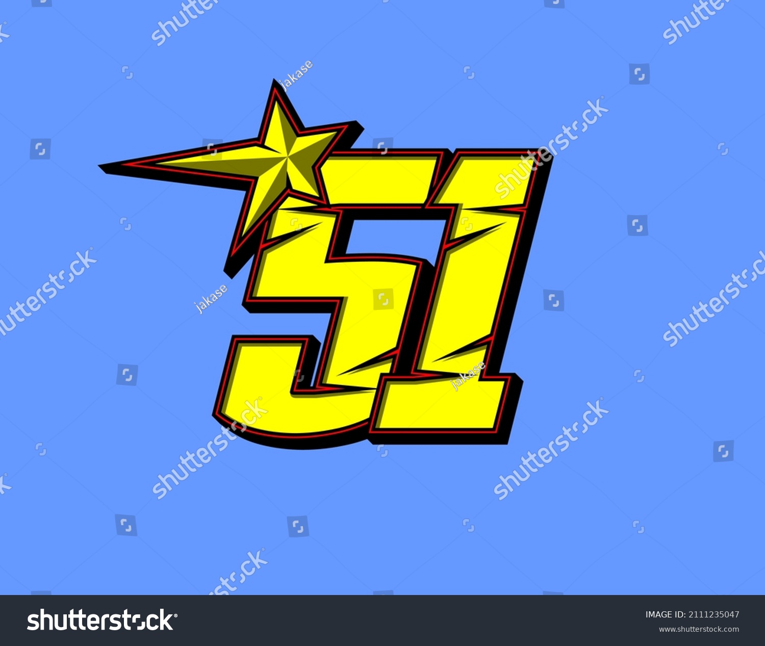Vector Star Racing Number 51 Flat Stock Vector (Royalty Free) 2111235047
