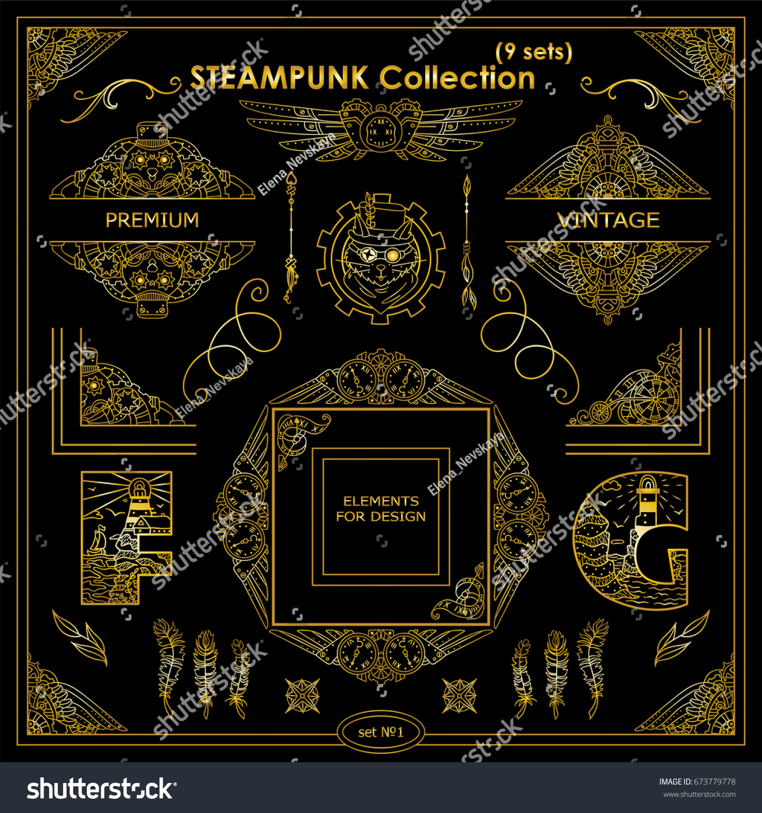 Elementos Vector Steampunk. Esquinas antiguas, marcos,: vector de stock ...