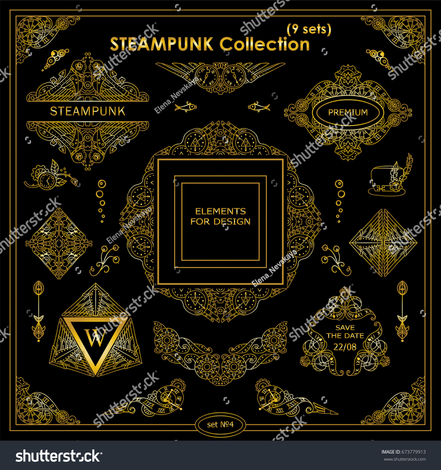 Vector Steampunk Elements Vintage Corners Frames: vector de stock ...