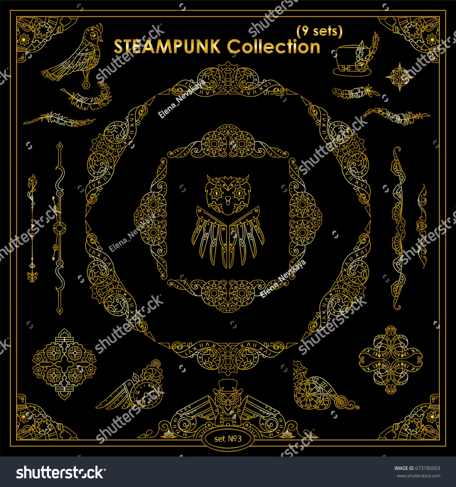 Vector Steampunk Elements Vintage Corners Frames Stock Vector (Royalty ...
