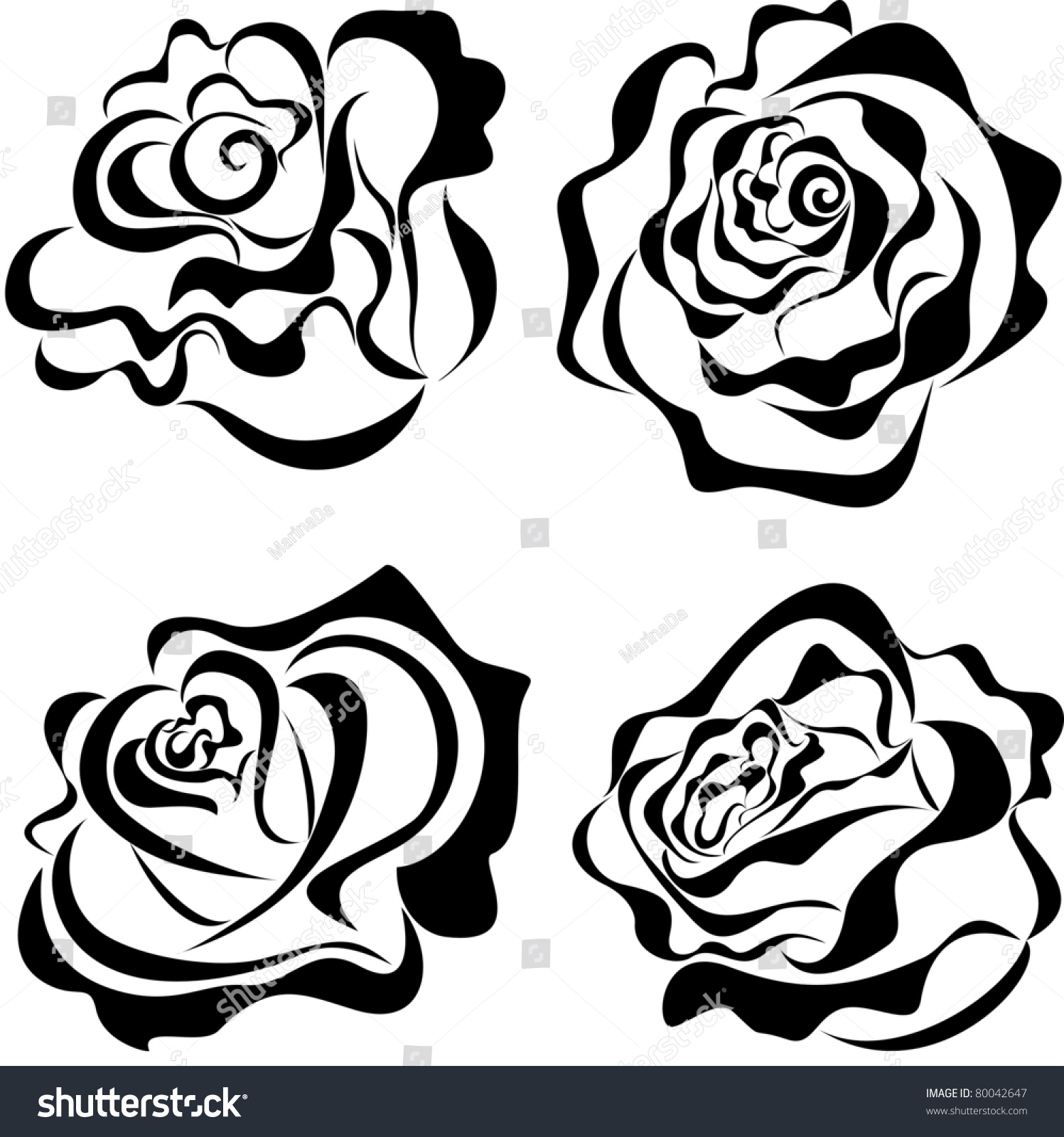 Vector Stylized Roses Isolated On White Stock Vector (Royalty Free ...