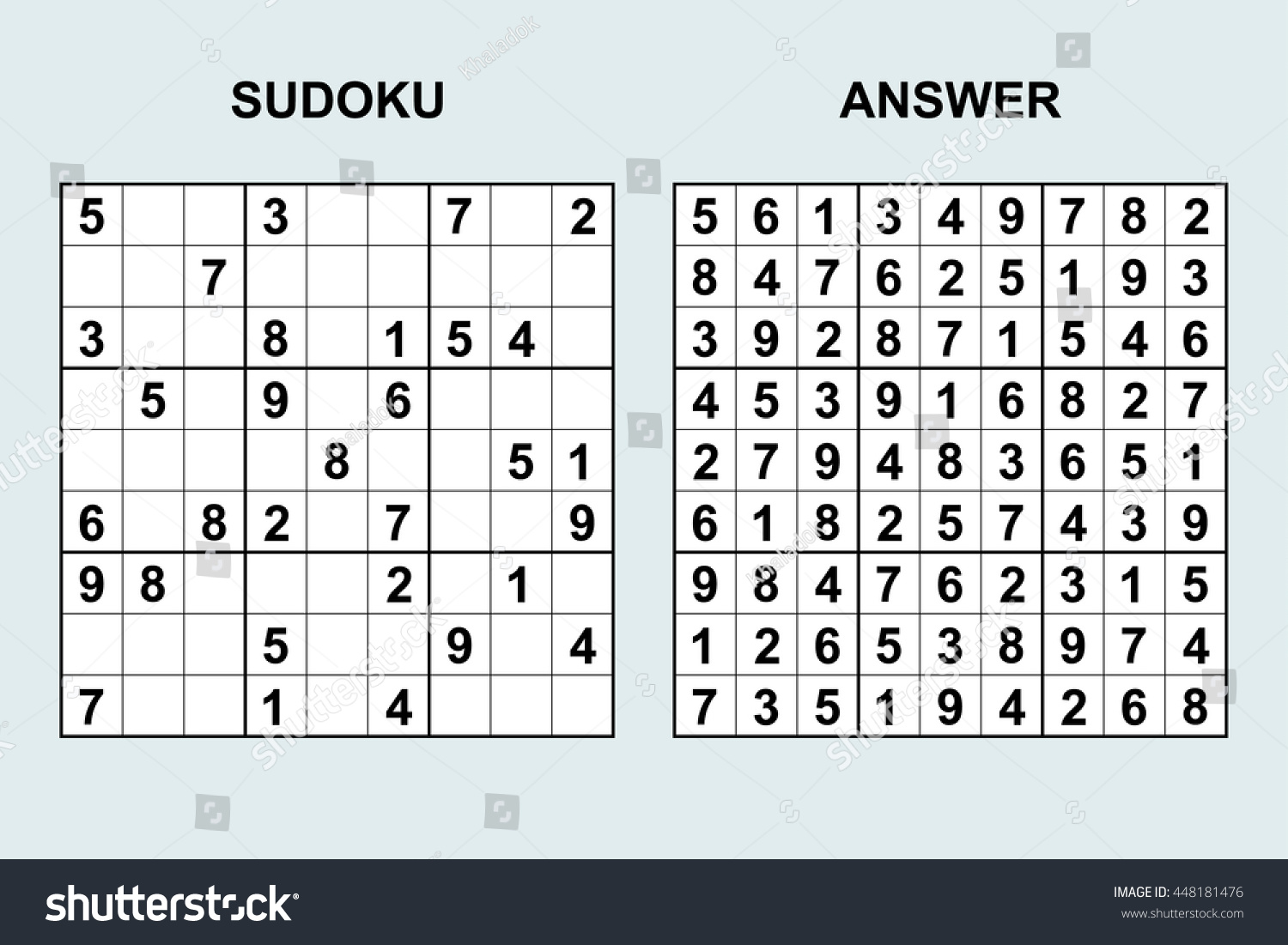 Vector Sudoku Answer Puzzle Game Numbers Stock Vector (Royalty Free) 448181476 | Shutterstock