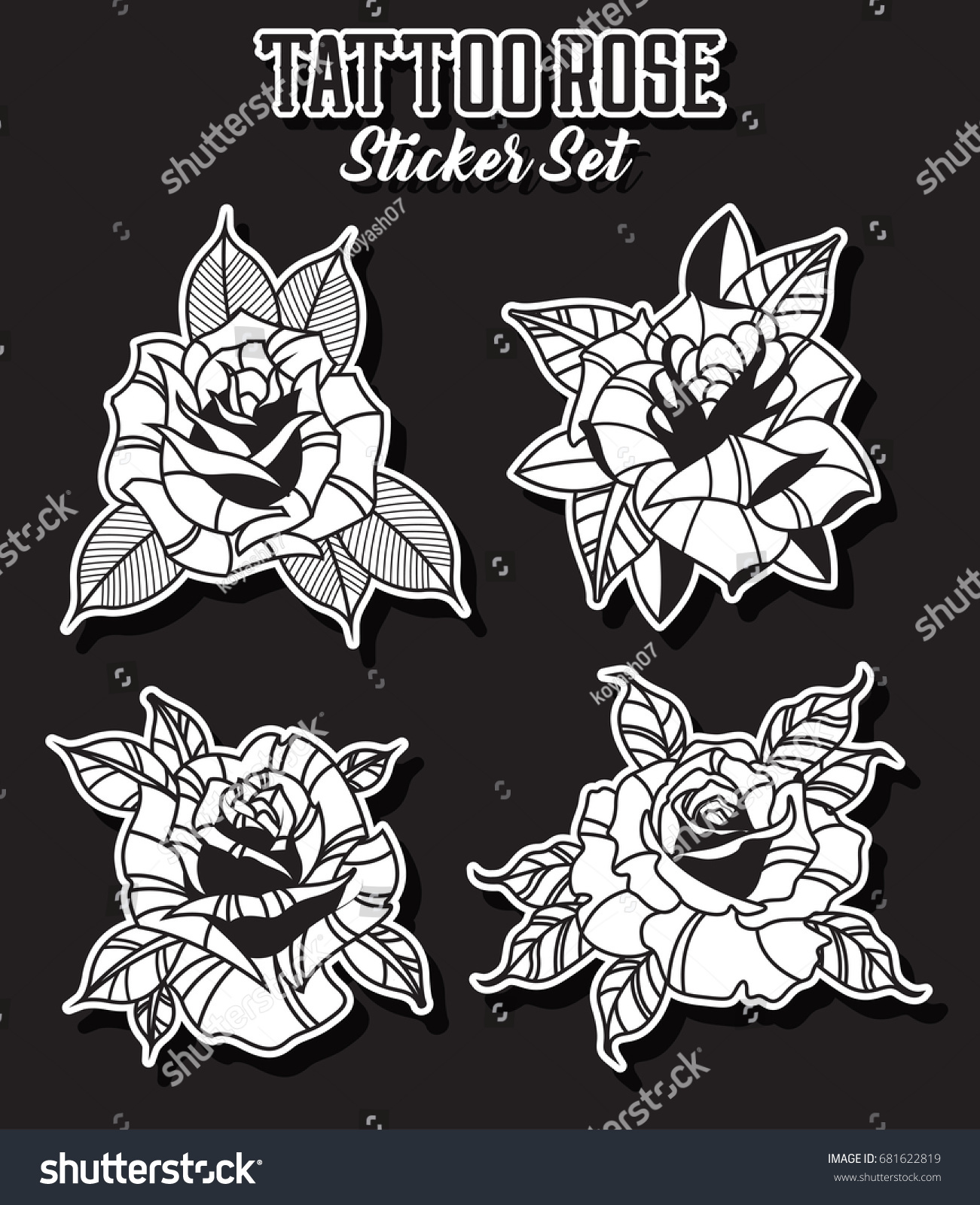 Vector Tattoo Roses Sticker Set Stock Vector (Royalty Free) 681622819