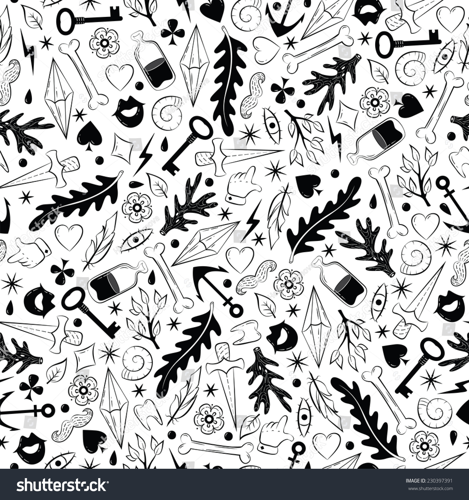 Vector Tattoo Seamless Texture Objects Old Stock Vector (Royalty Free ...