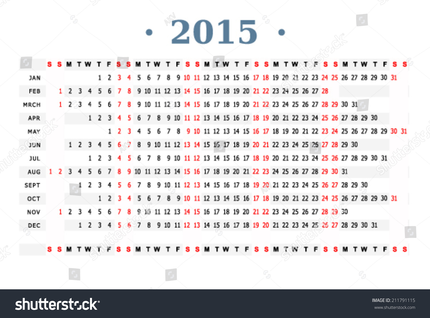Vector Template Calendar Year 2015 Stock Vector (Royalty Free ...