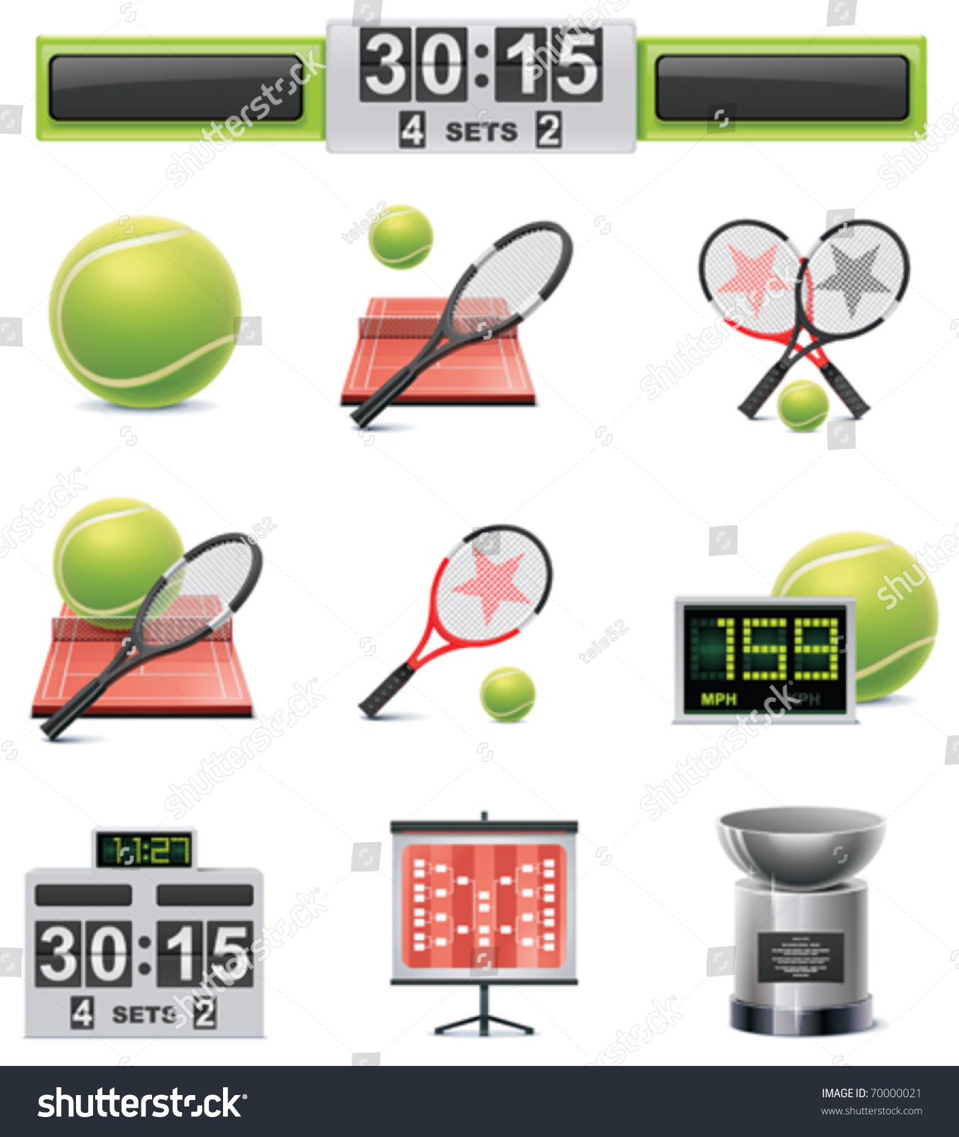 Vector Tennis Icon Set Stock Vector (Royalty Free) 70000021