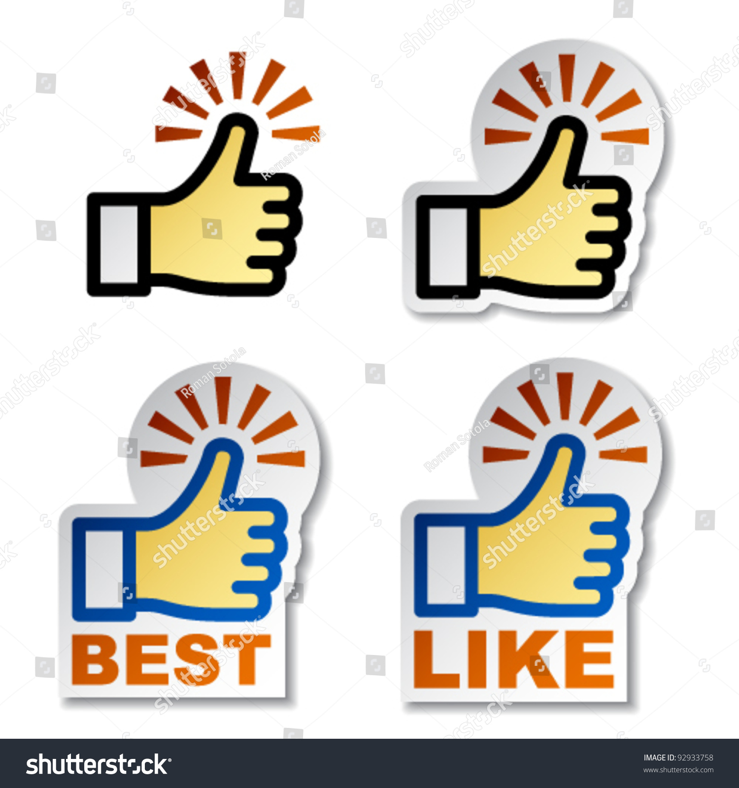Vector Thumb Hand Stickers Stock Vector (Royalty Free) 92933758