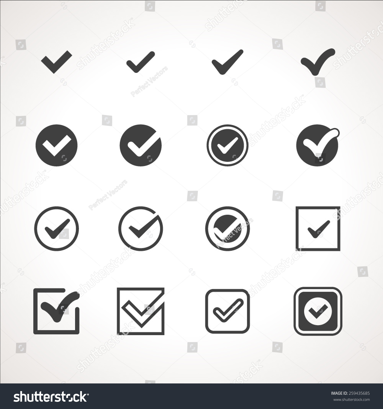 Vector Tick Check Mark Icon Set Stock Vector (Royalty Free) 259435685 ...