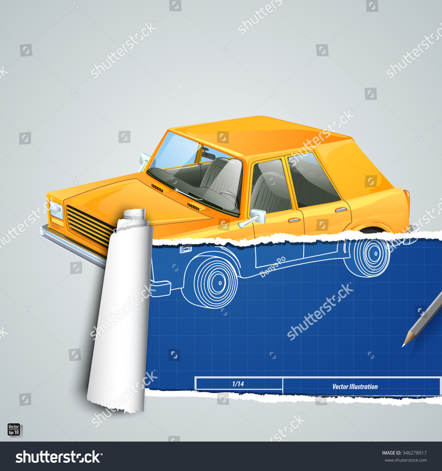 Vector Torn Paper Blueprint Car Stock Vector (Royalty Free) 346278917