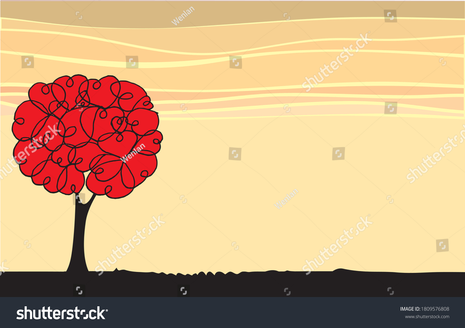 Vector Tree Heart Shape Border Background Stock Vector (Royalty Free ...