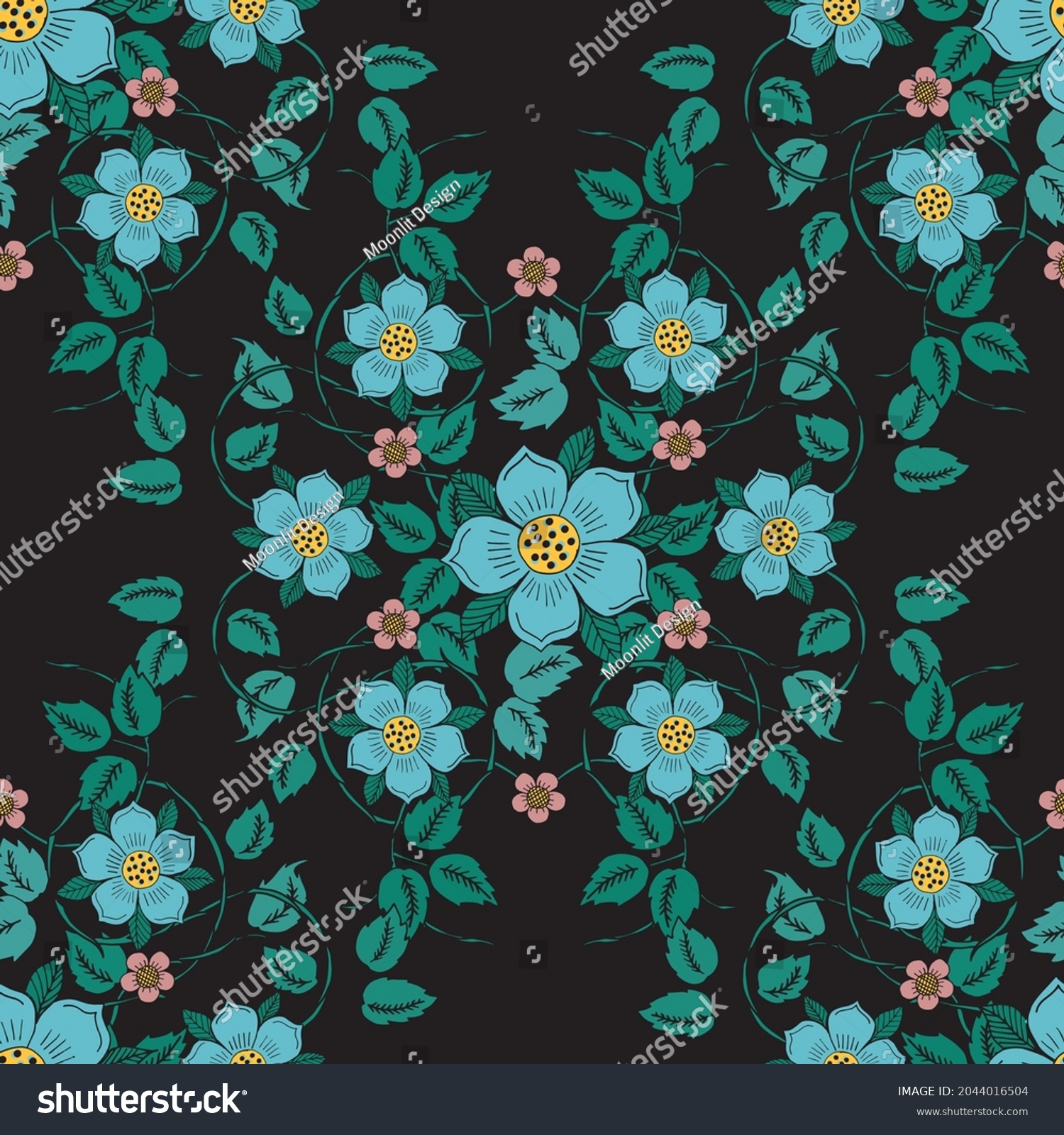 Vector Trellis Floral Dark Seamless Pattern Stock Vector (Royalty Free ...