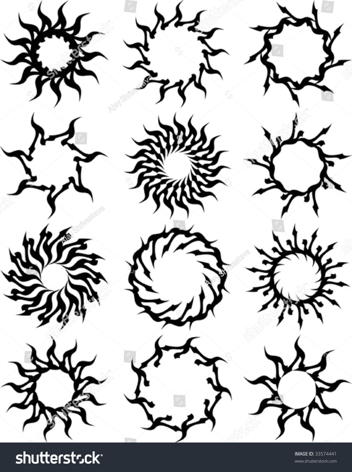 Vector Tribal Tattoo Set Sun Flame Stock-vektor (royaltyfri) 33574441