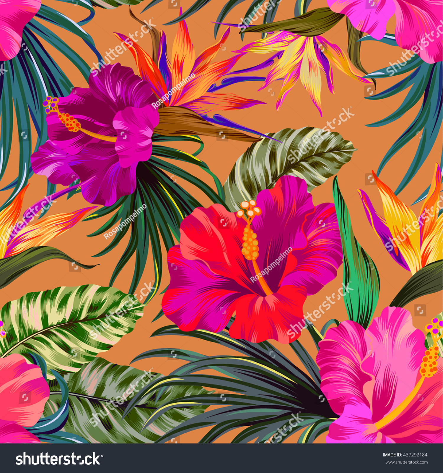 Vector Tropical Flowers Seamless Aloha Pattern Stock Vector (Royalty ...