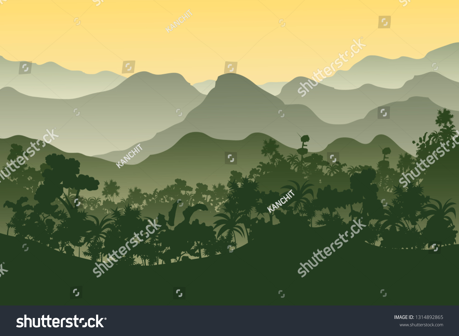 Vector Tropical Rainforest Jungle Mountains Vector Stock Vector ...