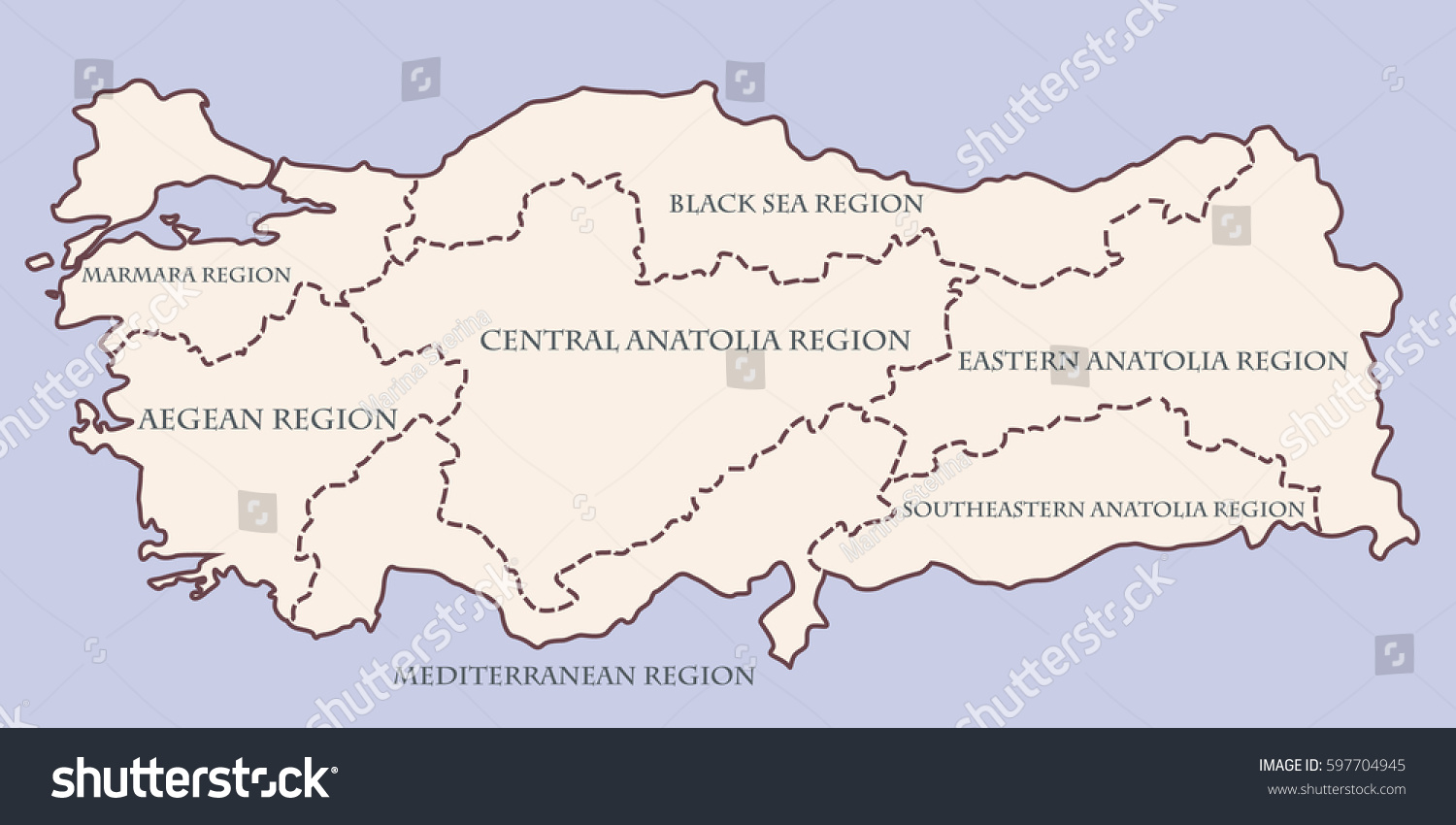 Vector Turkey Contour Map Regions Stock Vector (Royalty Free) 597704945 ...