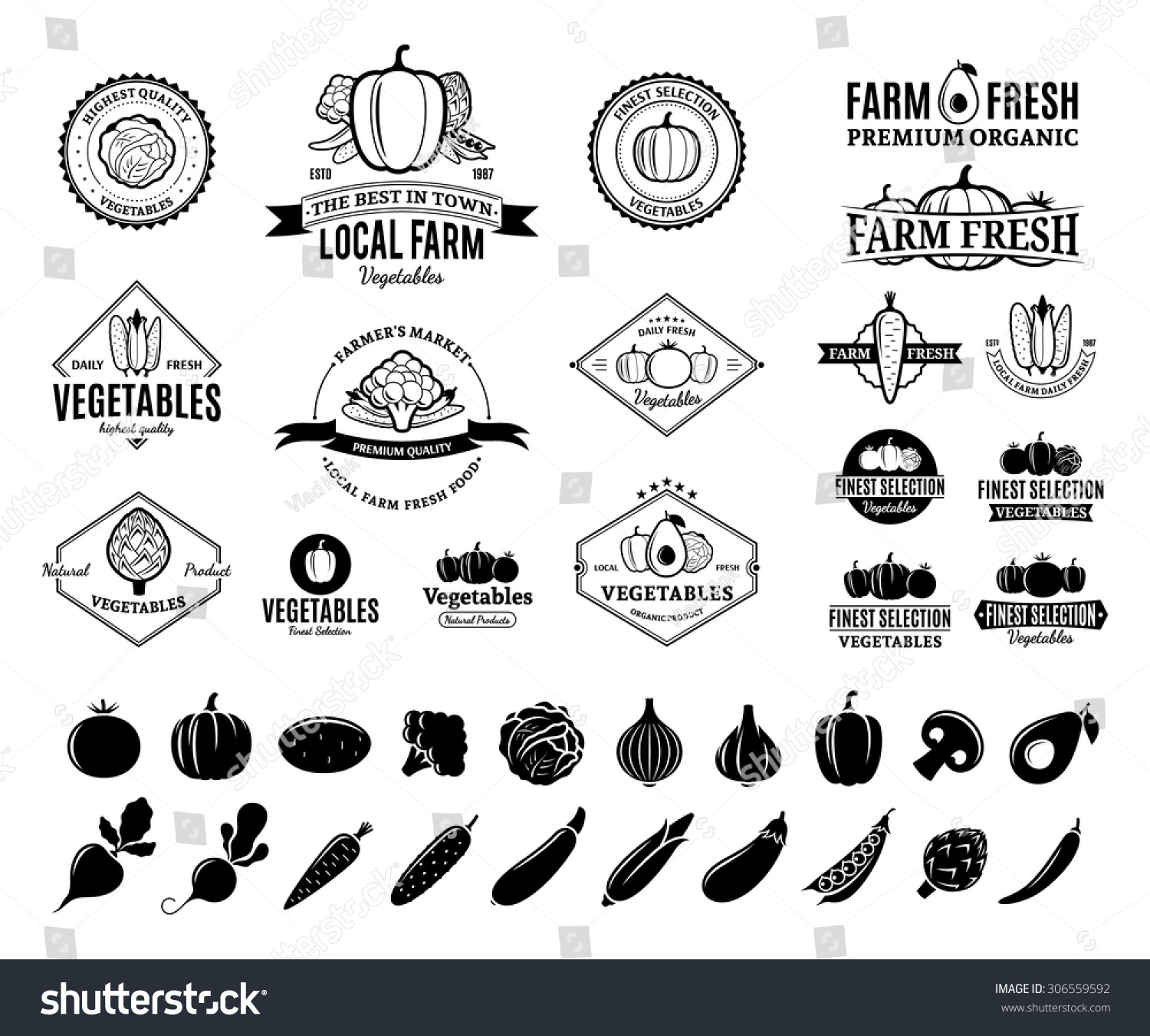Vector Vegetables Logo Design Elements Icons Stock Vector (Royalty Free ...