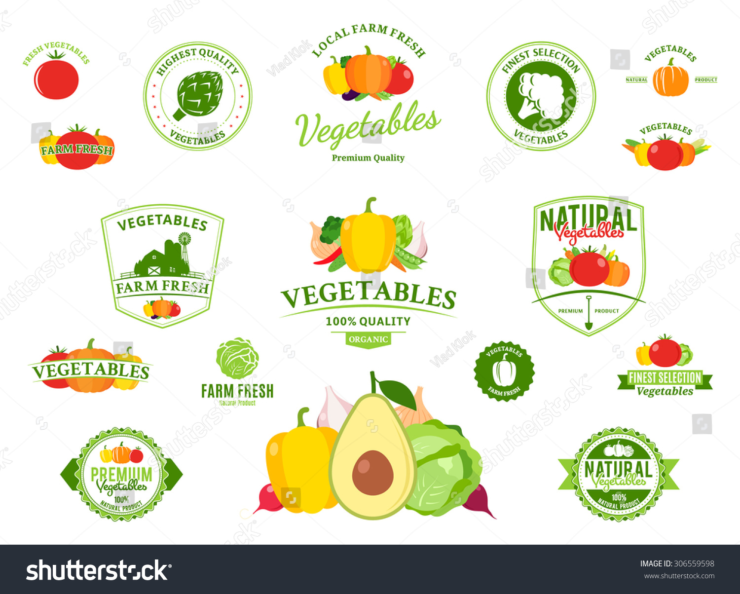 Vector Vegetables Logos Label Templates Badges Stock Vector 306559598 ...