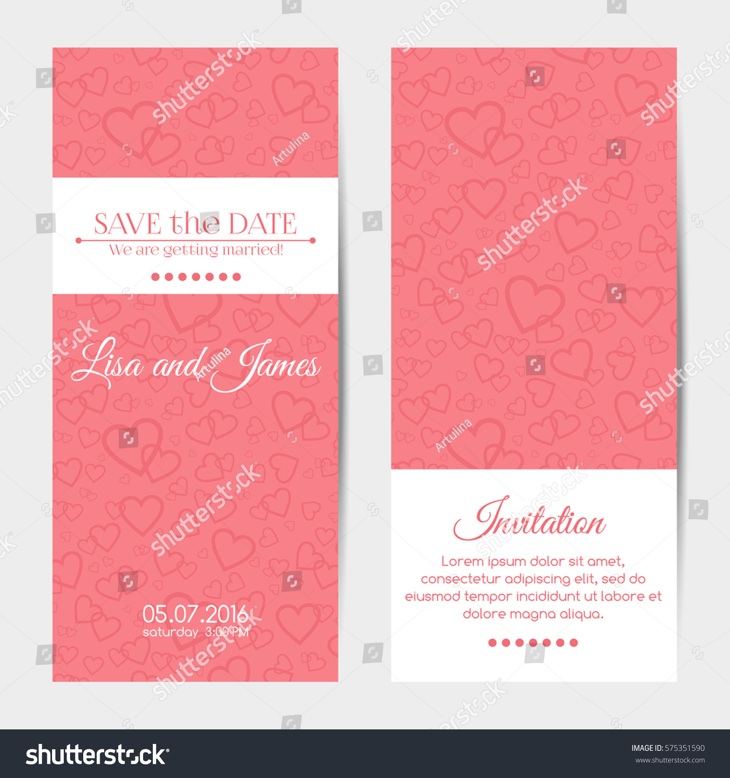 Vector Vertical Wedding Invitations Background Hearts Stock Vector ...