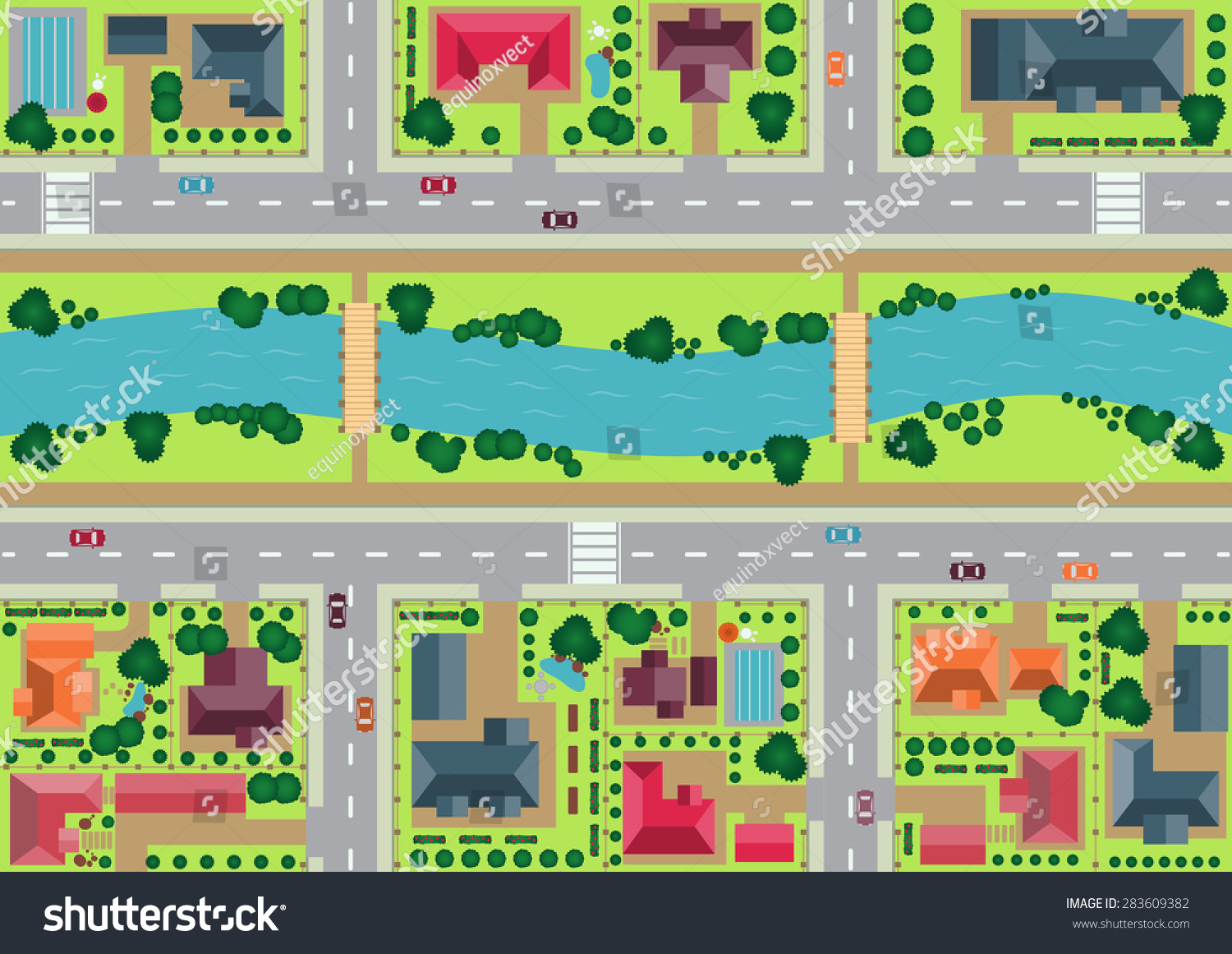 Vector Village View Top Flat Graphic Stock Vector (Royalty Free ...