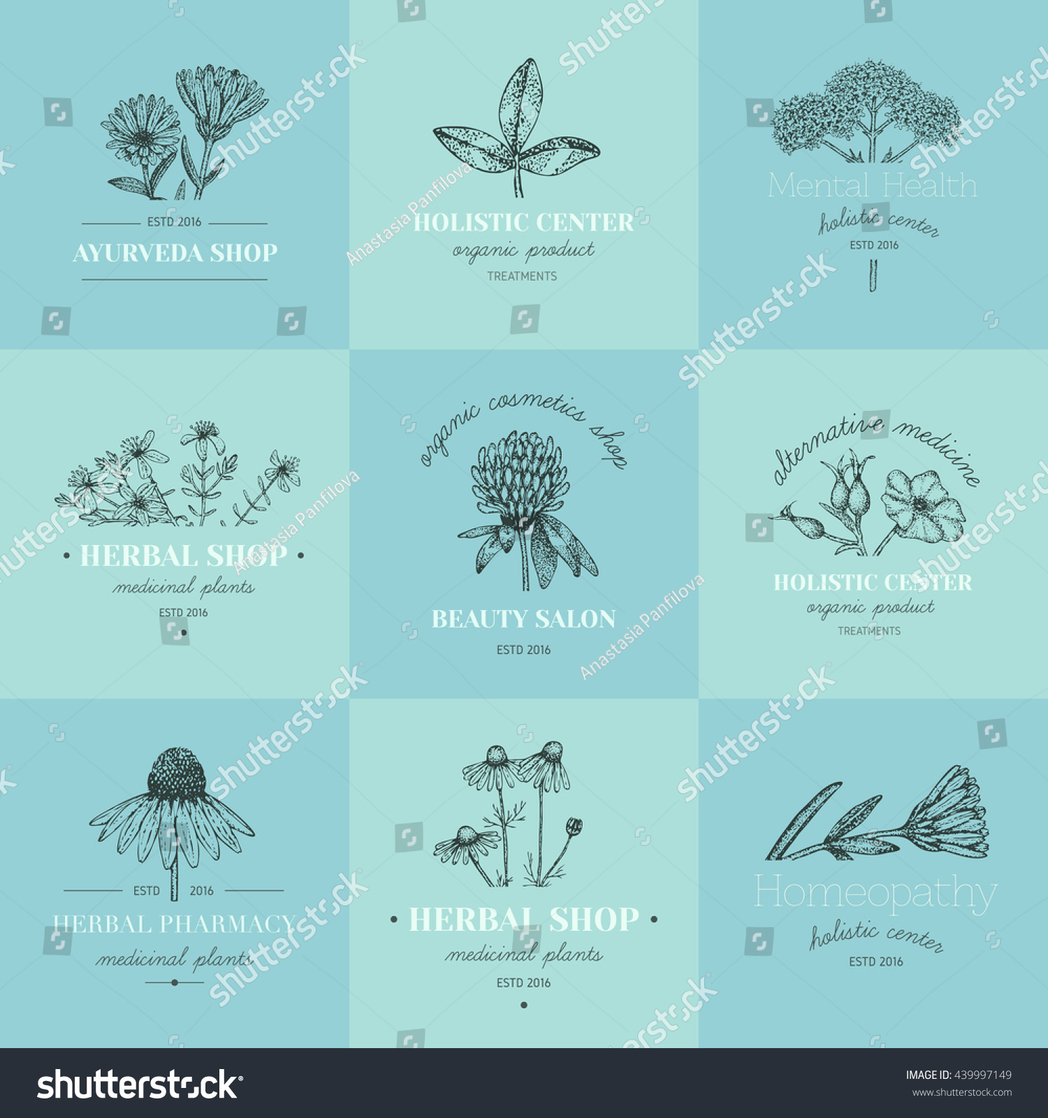 Vector Vintage Hand Drawn Herb Logos Stock Vector (Royalty Free ...