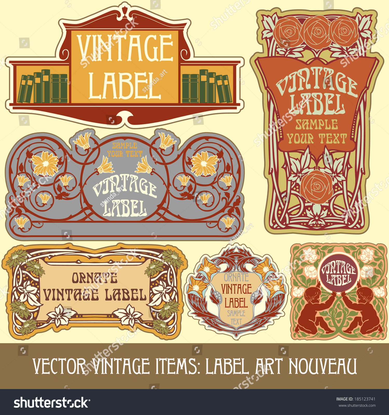 Vector Vintage Items Label Art Nouveau: เวกเตอร์สต็อก (ปลอดค่าลิขสิทธิ์ ...
