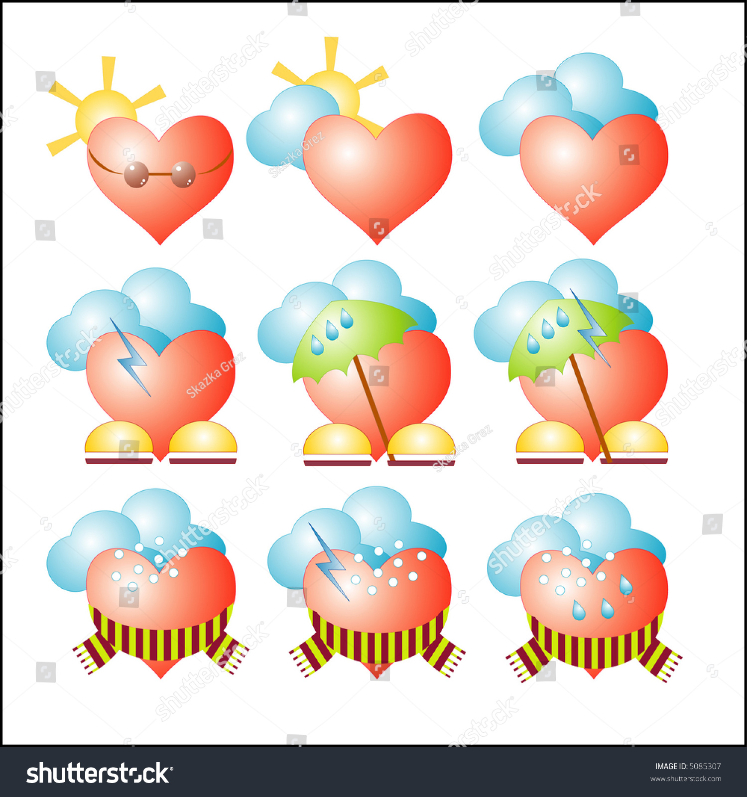Vector Weather Hearts Icons Stock Vector (Royalty Free) 5085307
