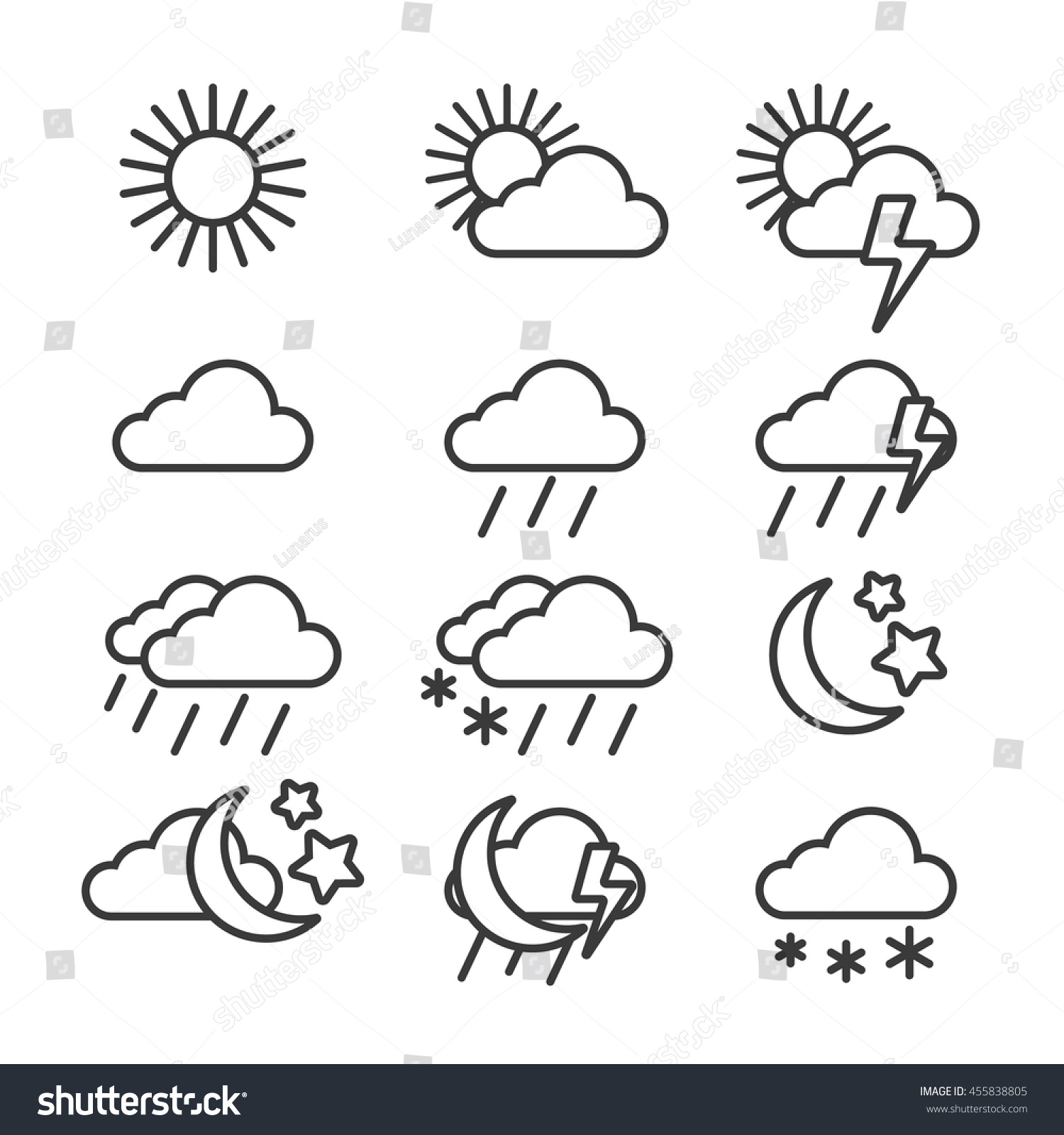 Vector Weather Outline Icon Set Stock Vector (Royalty Free) 455838805