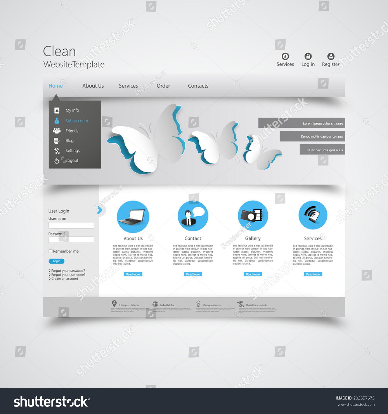 Vector Website Design Template Butterflies Cutout: vector de stock ...
