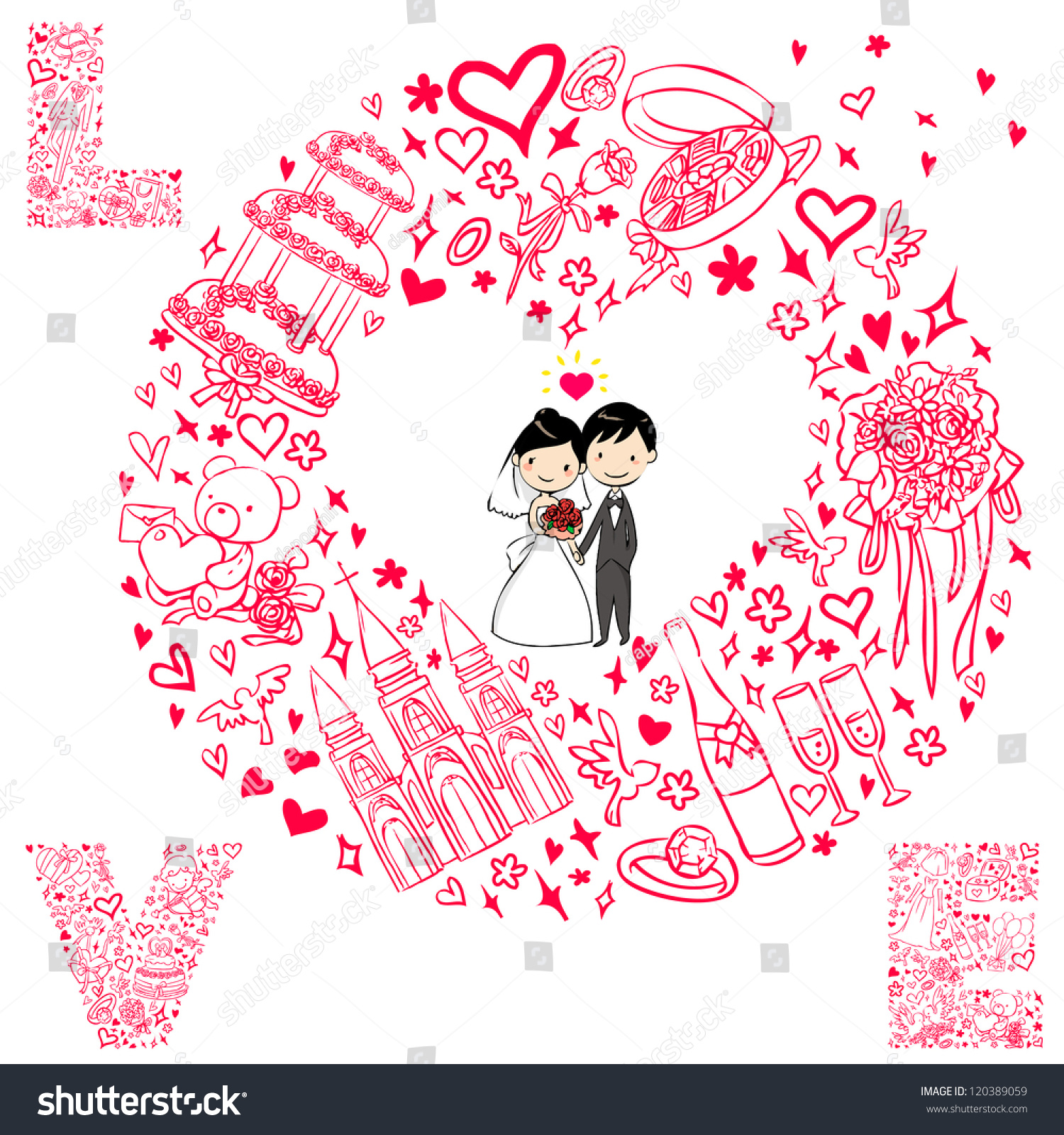 Vector Wedding Card Wedding Set Stock Vector (Royalty Free) 120389059