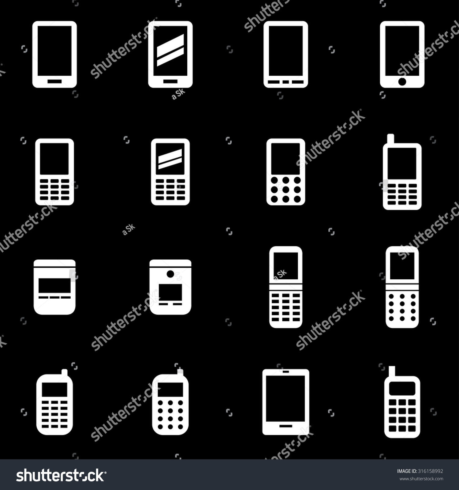 Vector White Mobile Phone Icon Set: เวกเตอร์สต็อก (ปลอดค่าลิขสิทธิ์ ...