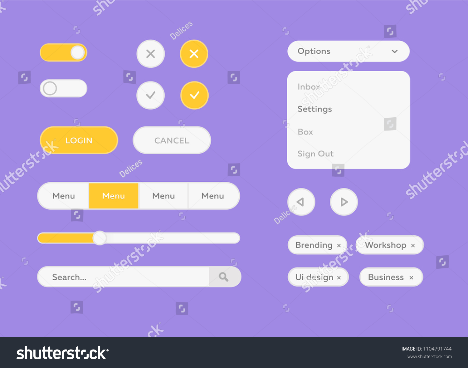 Vector White Ui Kit Set Vector: เวกเตอร์สต็อก (ปลอดค่าลิขสิทธิ์) 1104791744