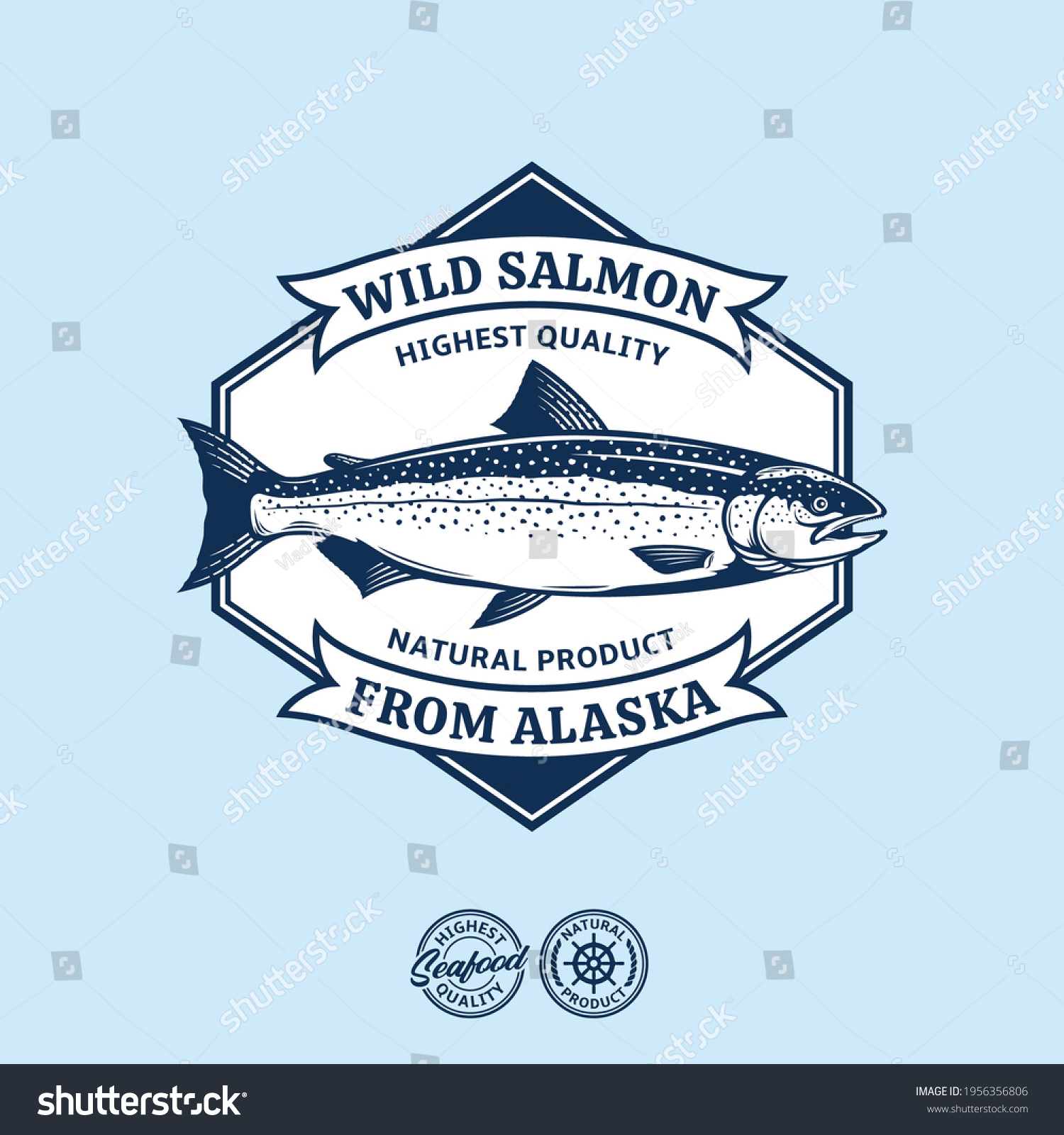 Vector Wild Caught Alaskan Salmon Logo Stock Vector (Royalty Free ...