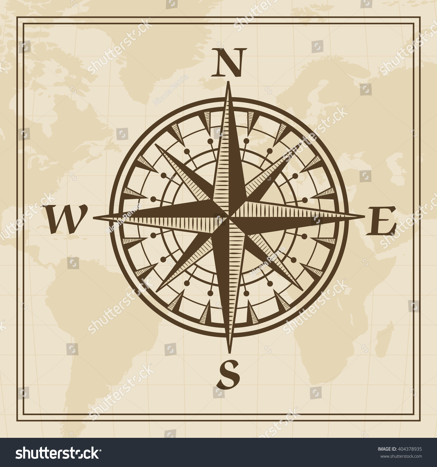 Vector Wind Rose On World Map: vetor stock (livre de direitos ...