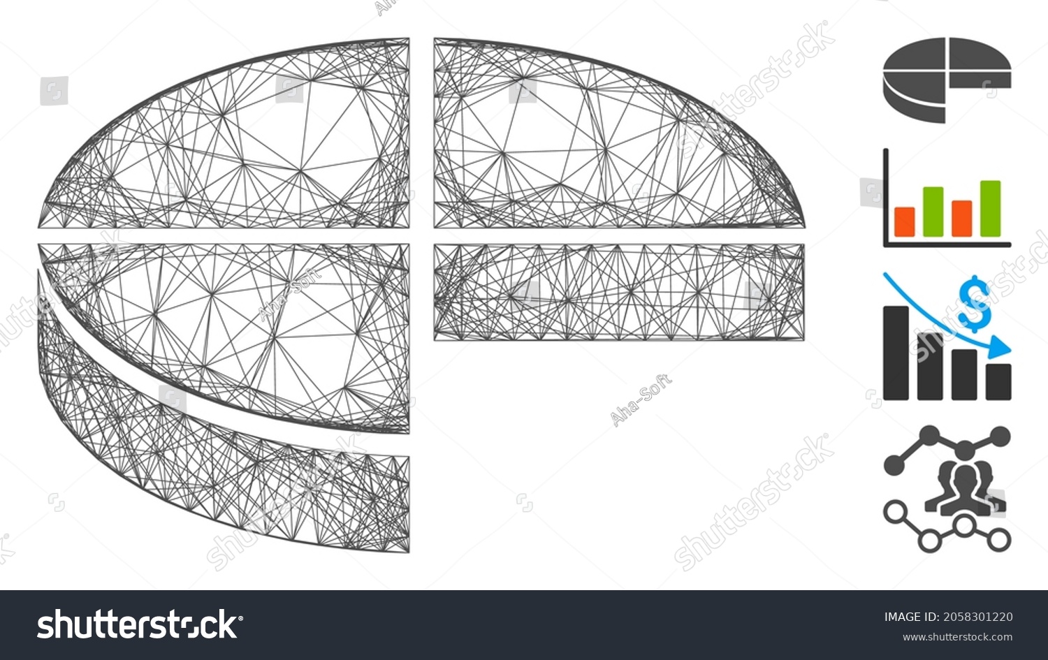 Vector Wire Frame 3d Pie Chart Stock Vector (Royalty Free) 2058301220