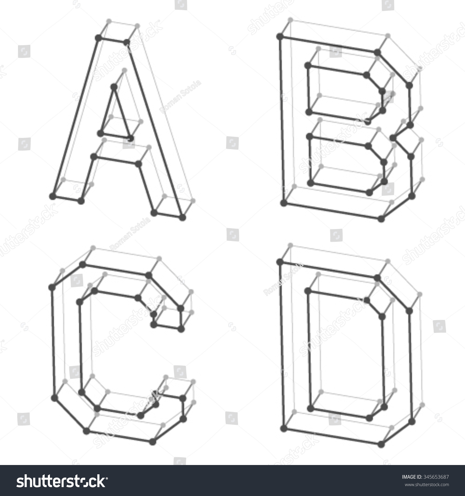 Vector Wireframe Font Alphabet Letters B Stock Vector (Royalty Free ...