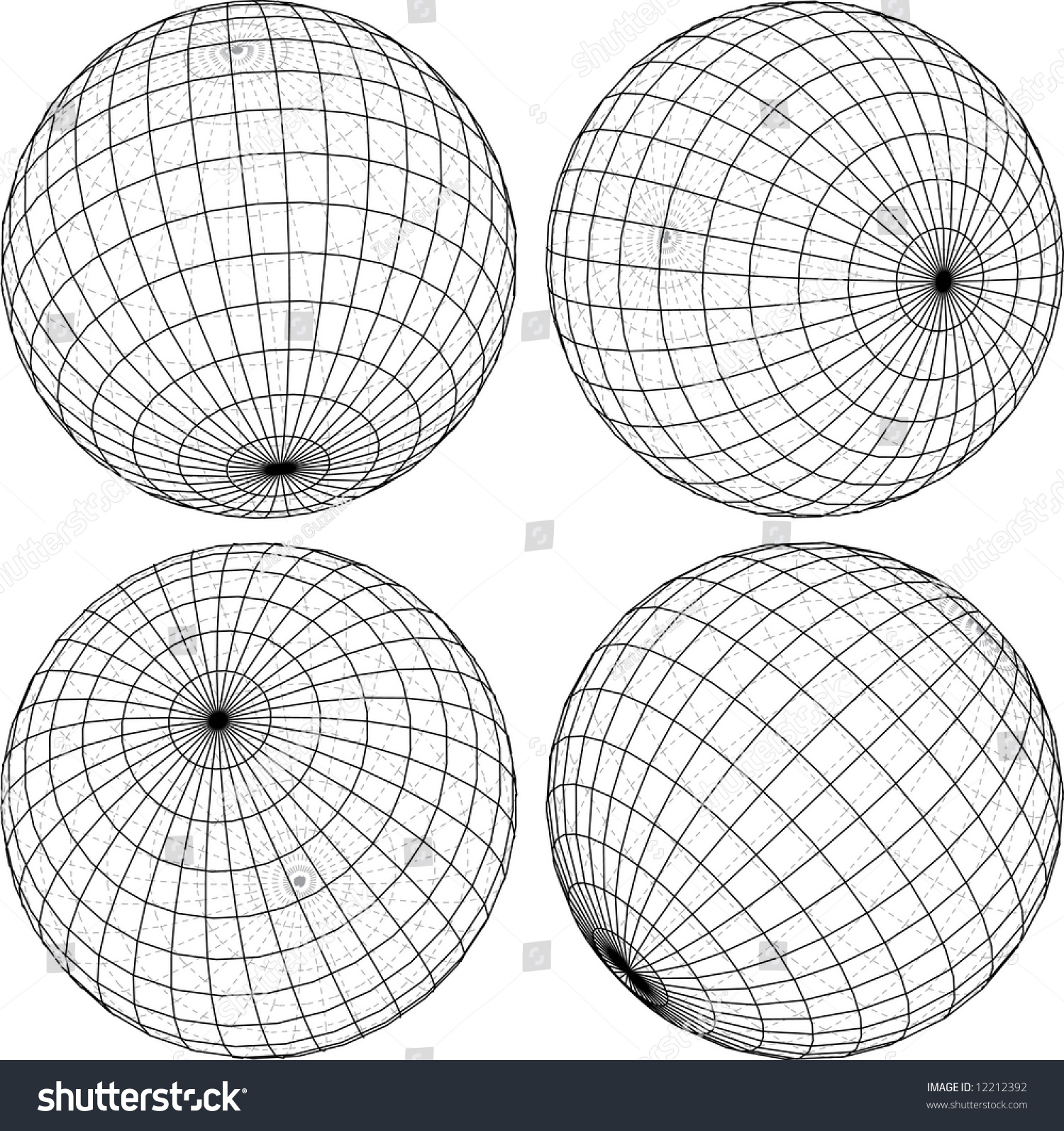 Vector Wireframe Globes Four Positions Stock Vector (Royalty Free ...
