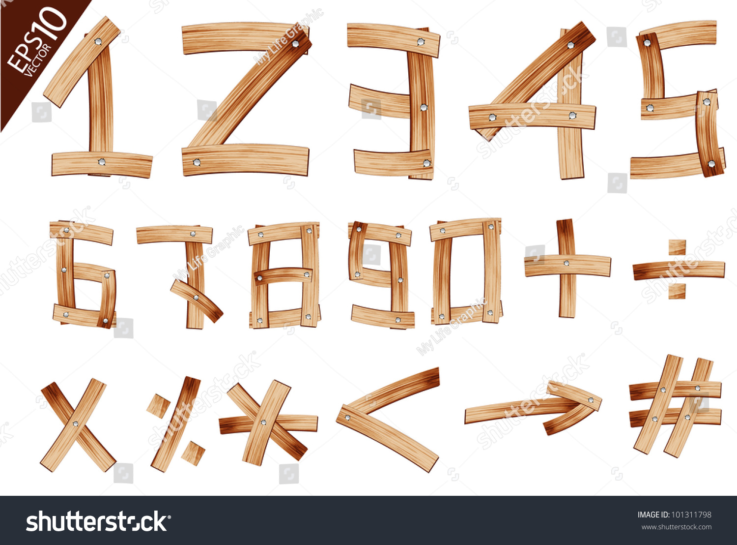 Vector Wooden Numbers Set Stock Vector (Royalty Free) 101311798