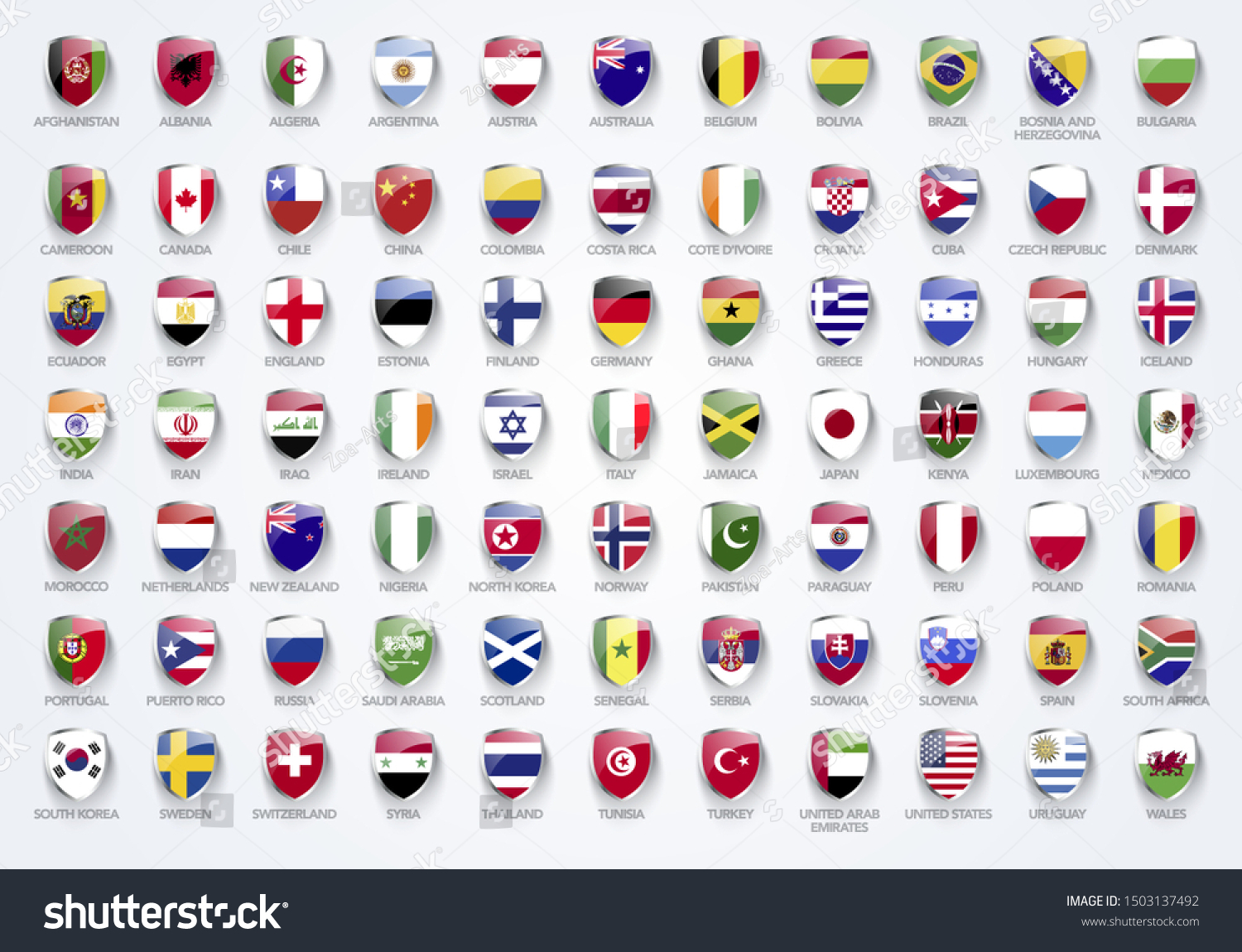 Vector World Flags Shield Collection Web 스톡 벡터(로열티 프리) 1503137492 ...