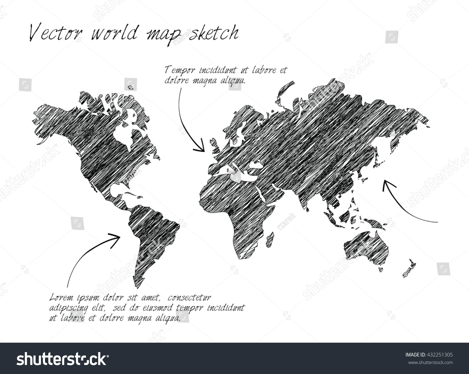 Vector World Map Sketch On White: เวกเตอร์สต็อก (ปลอดค่าลิขสิทธิ์ ...