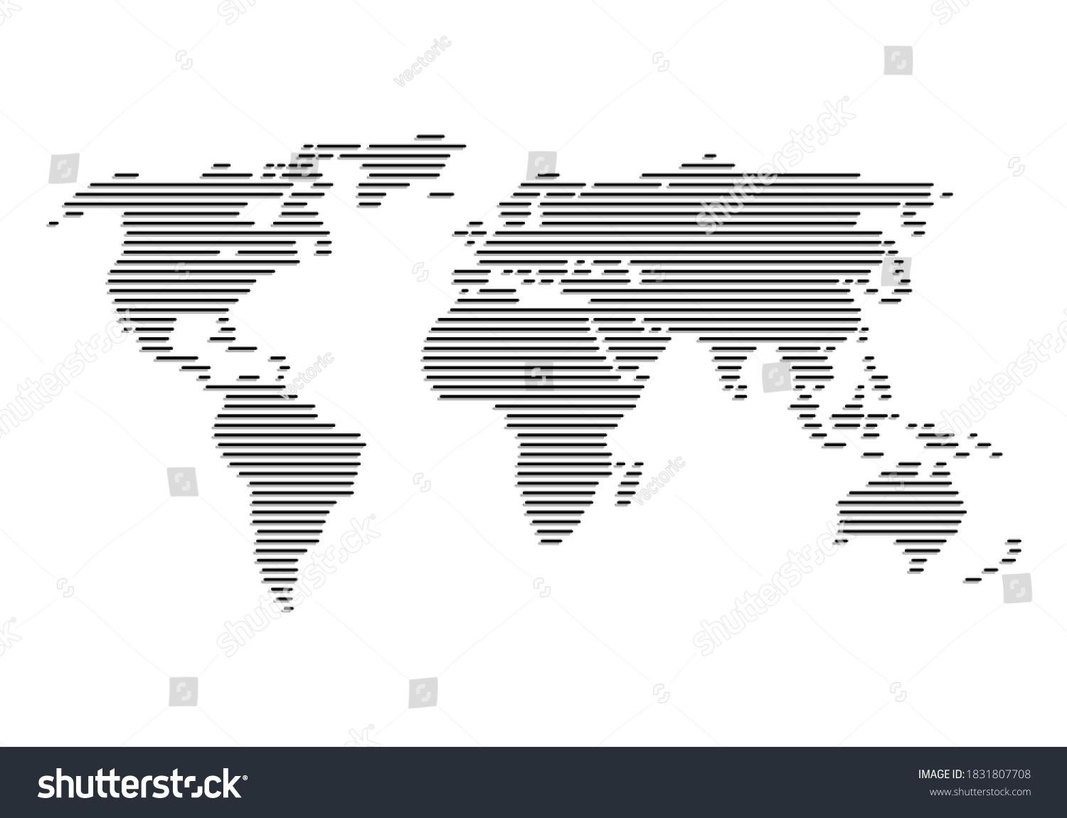 Vector World Map Horizontal Black Lines Stock Vector (Royalty Free ...