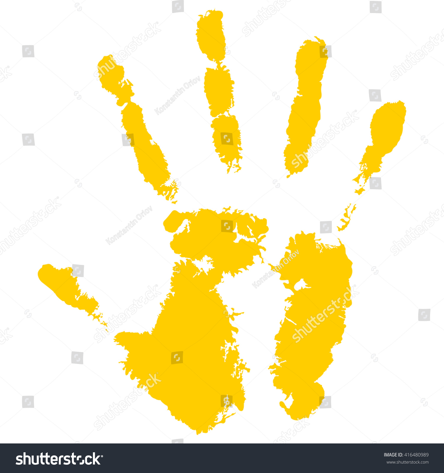 Vector Yellow Hand Print On White Stock Vector 416480989 - Shutterstock
