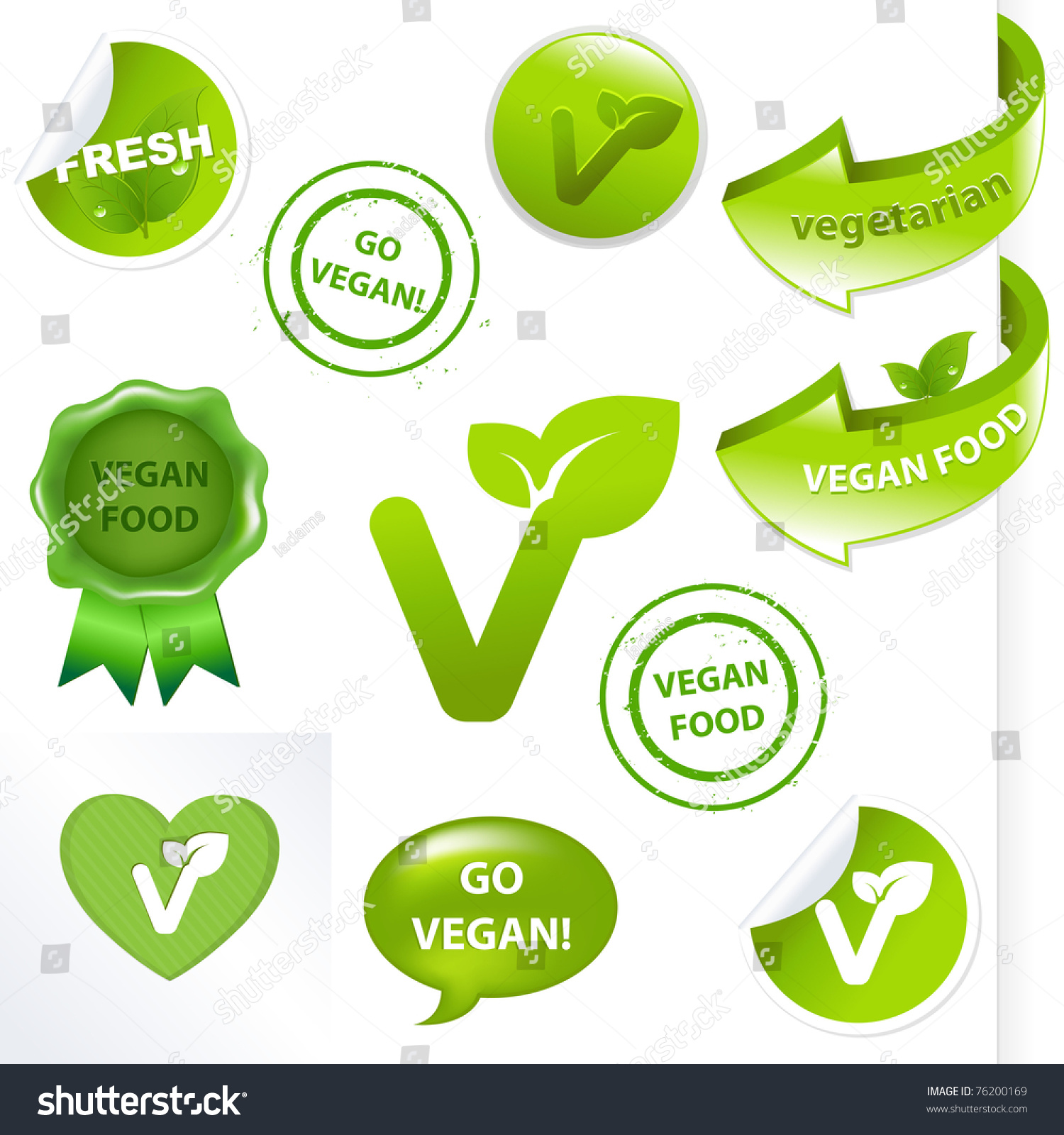 Vegan Elements Set Isolated On White Stock Vector (Royalty Free) 76200169