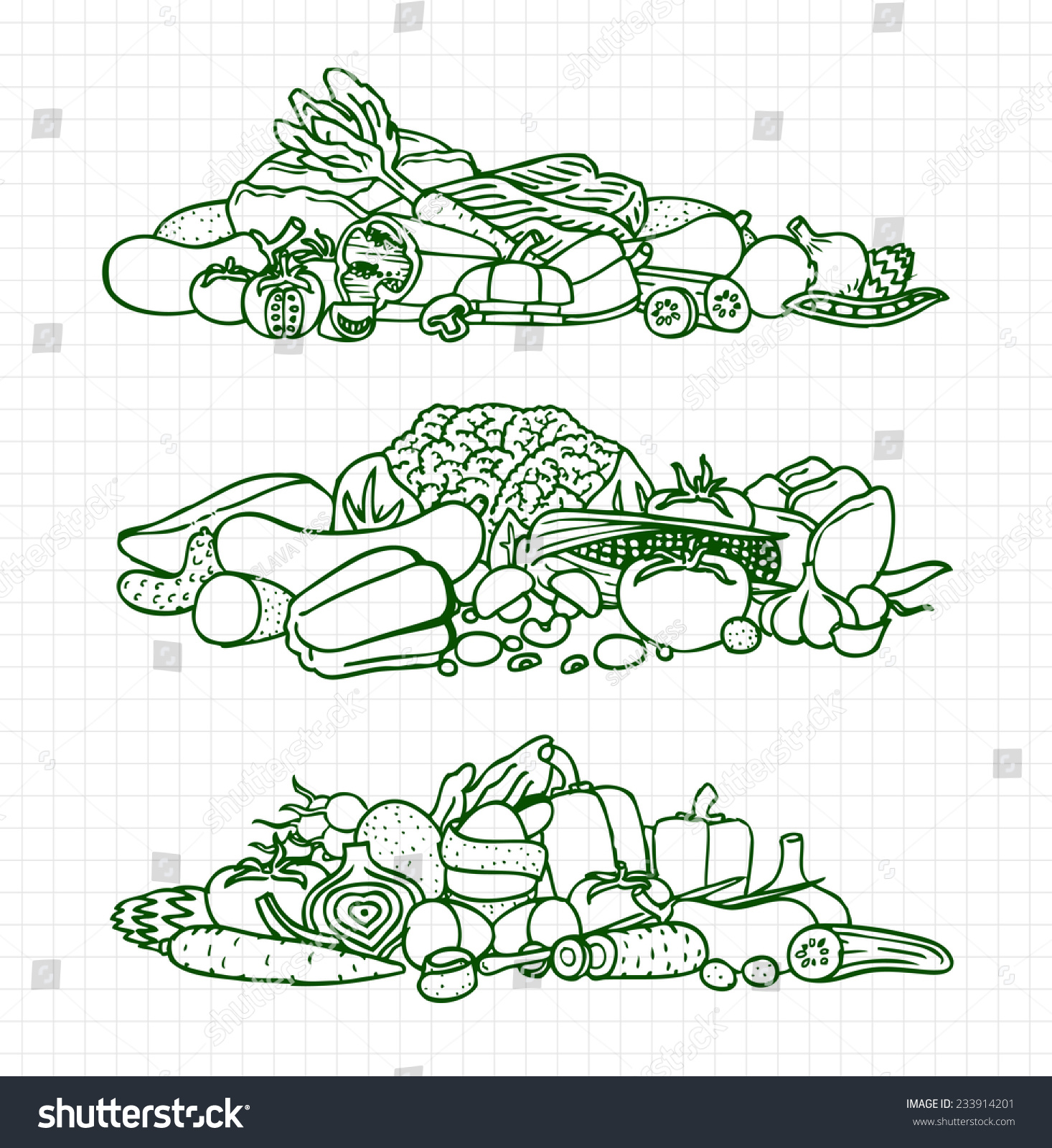 Vegetable Composition Hand Drawn Sketch Outlines Stock Vector (Royalty ...