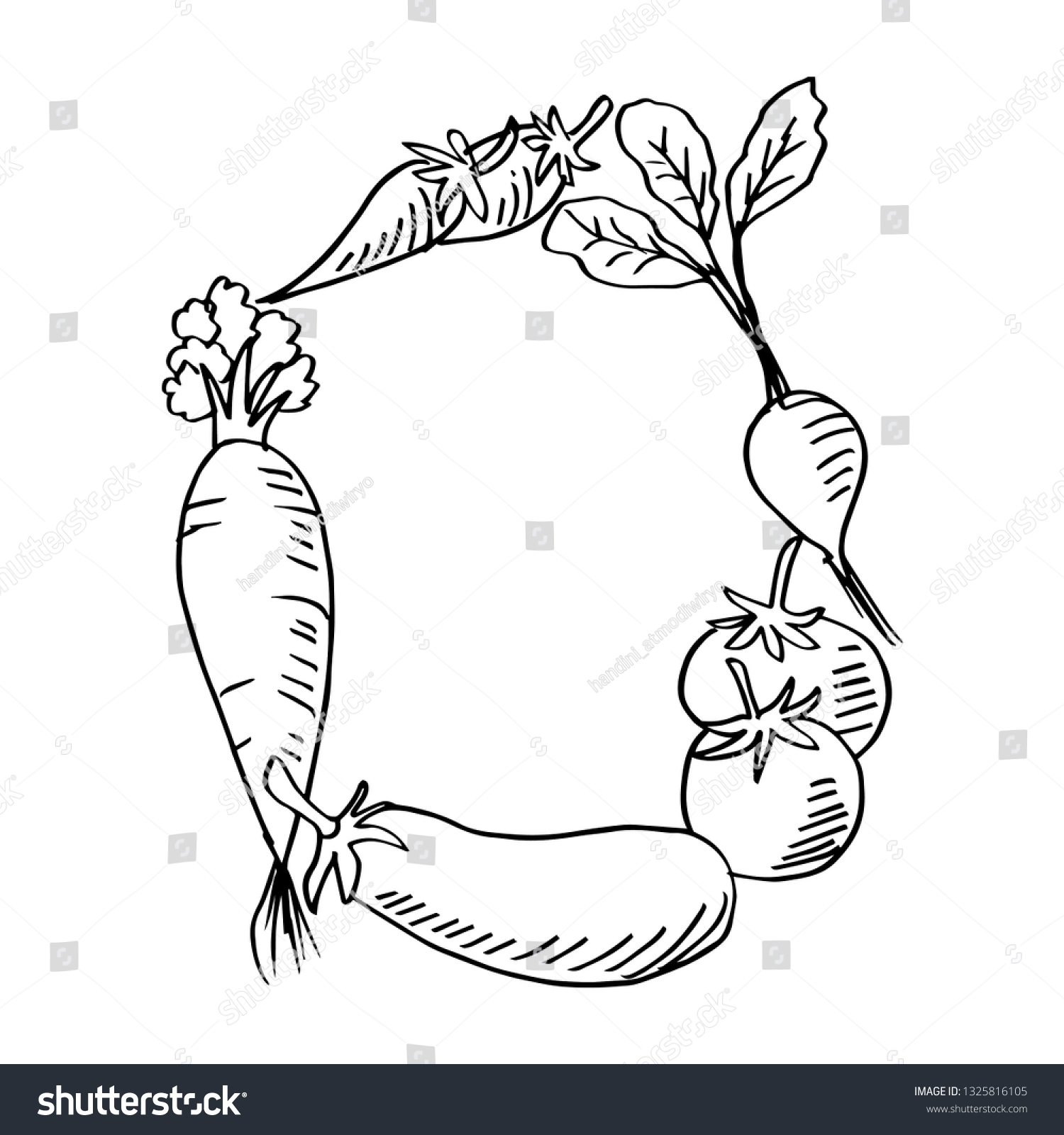 Vegetable Frame Background Hand Drawing Illustration: vetor stock ...