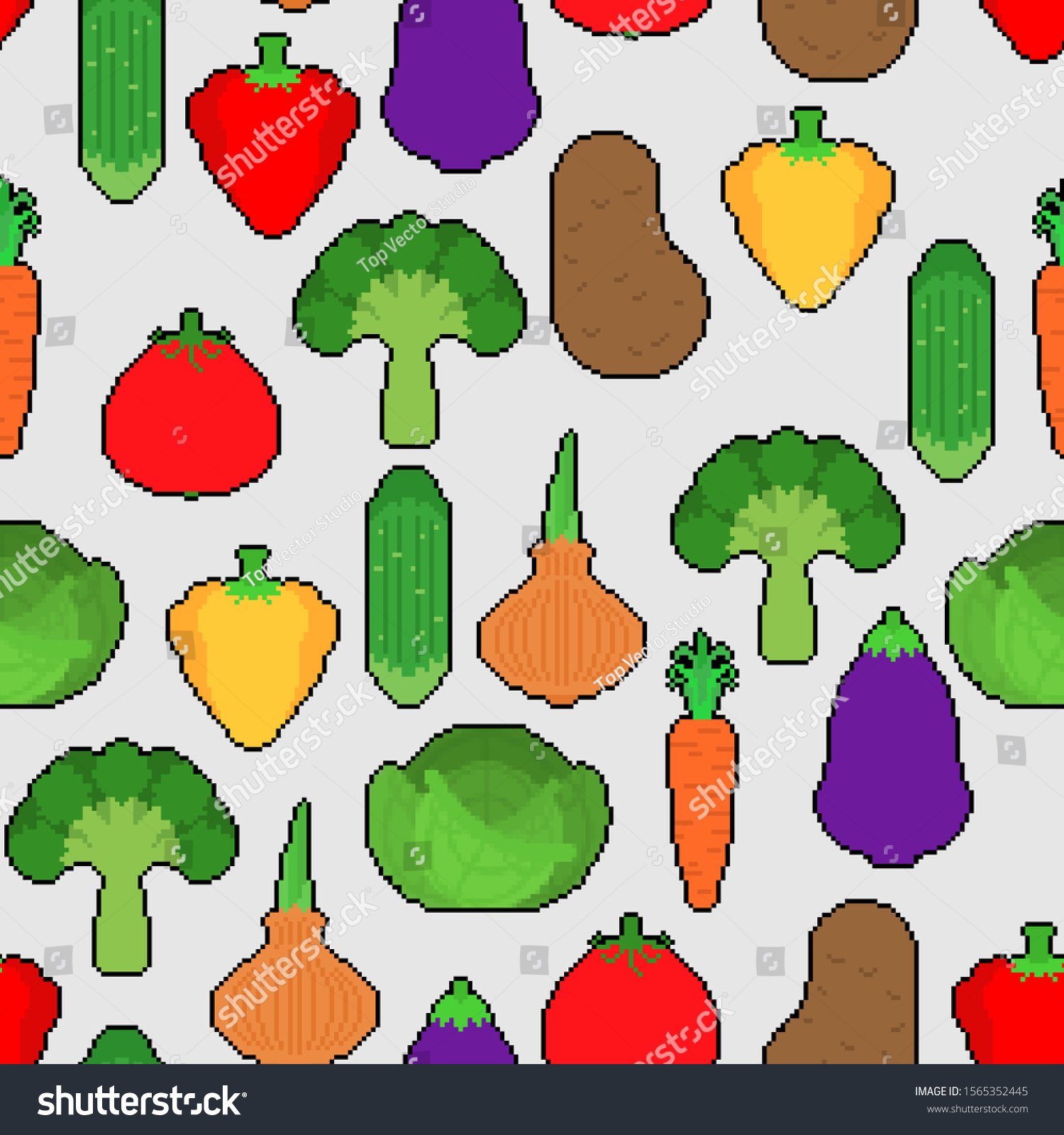 Vegetables Pixel Art Pattern Seamless 8 Stock Vector (Royalty Free ...